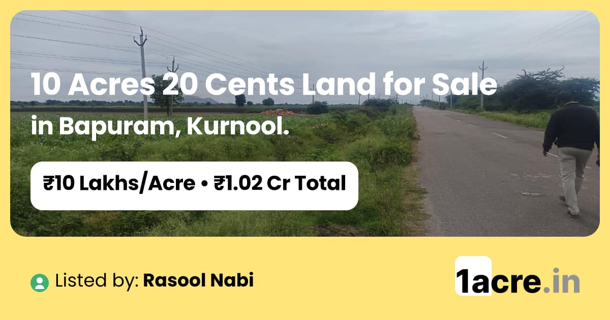 10 Acres 8 Guntas Land for Sale in Bapuram, Kurnool | 1acre.in